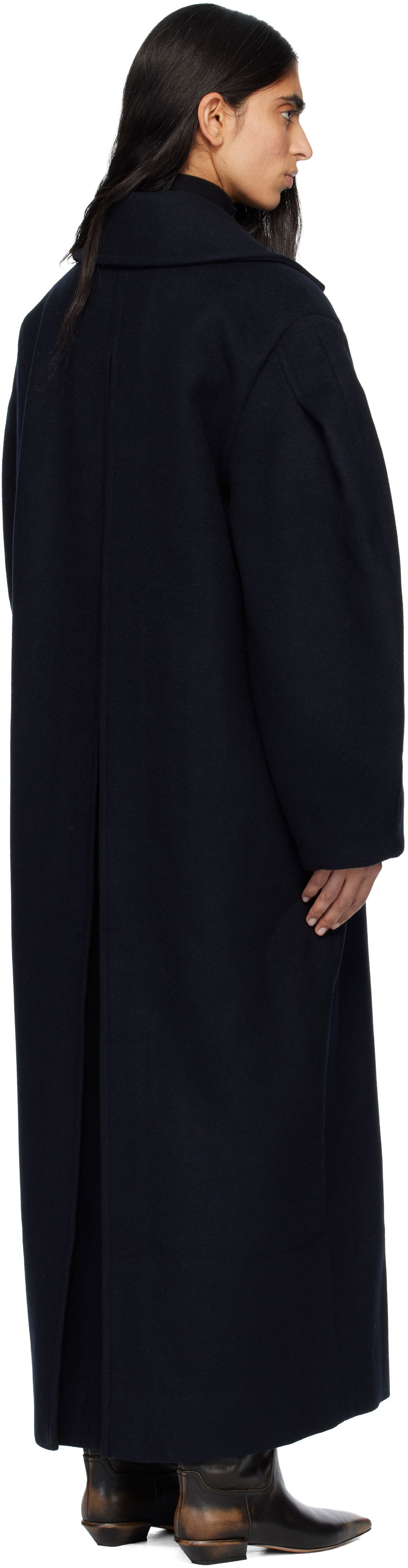 GANNI Navy Wool Oversized Long Peacoat | endource
