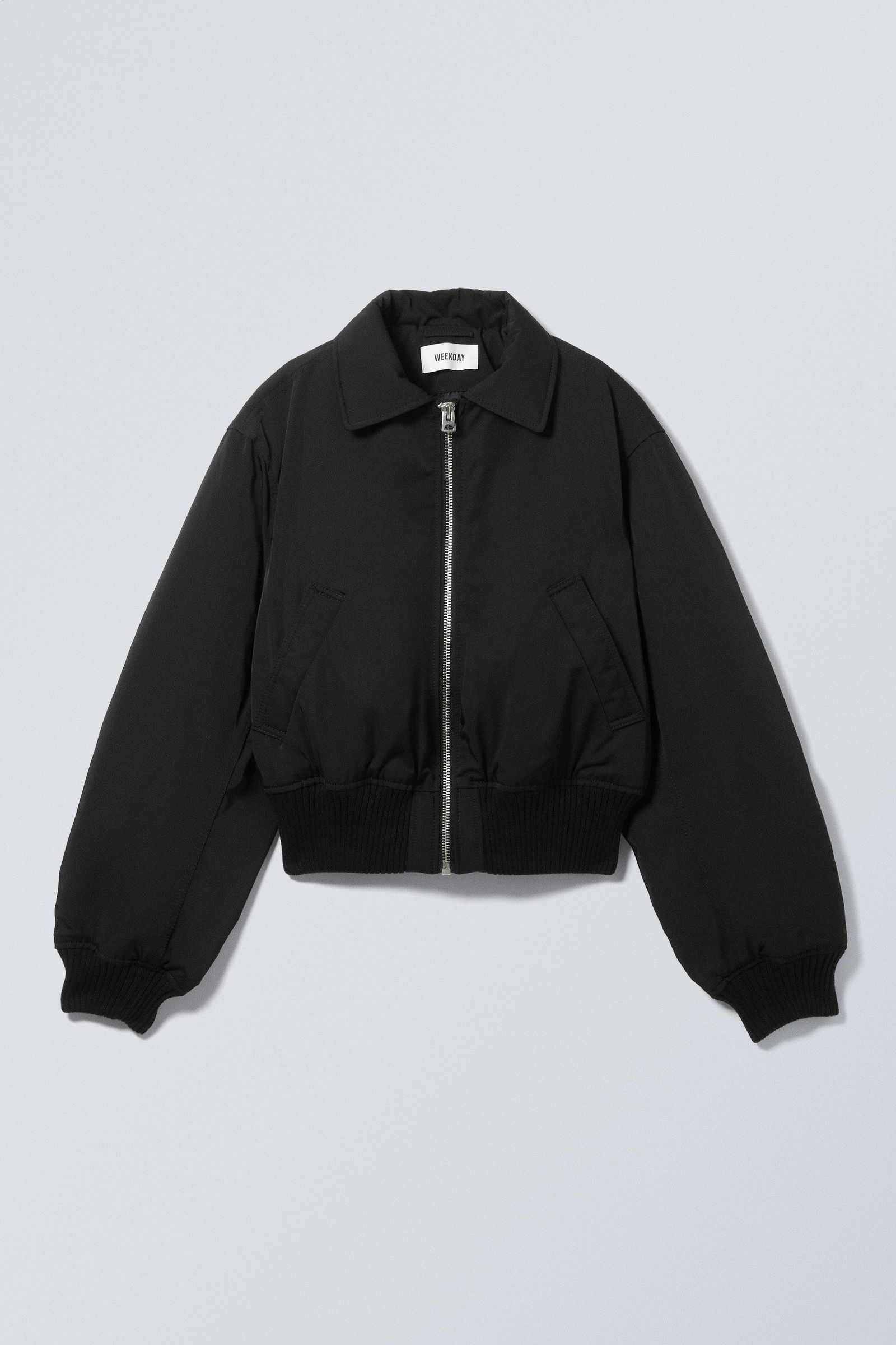 WEEKDAY Padded Bomber Jacket in Black | endource