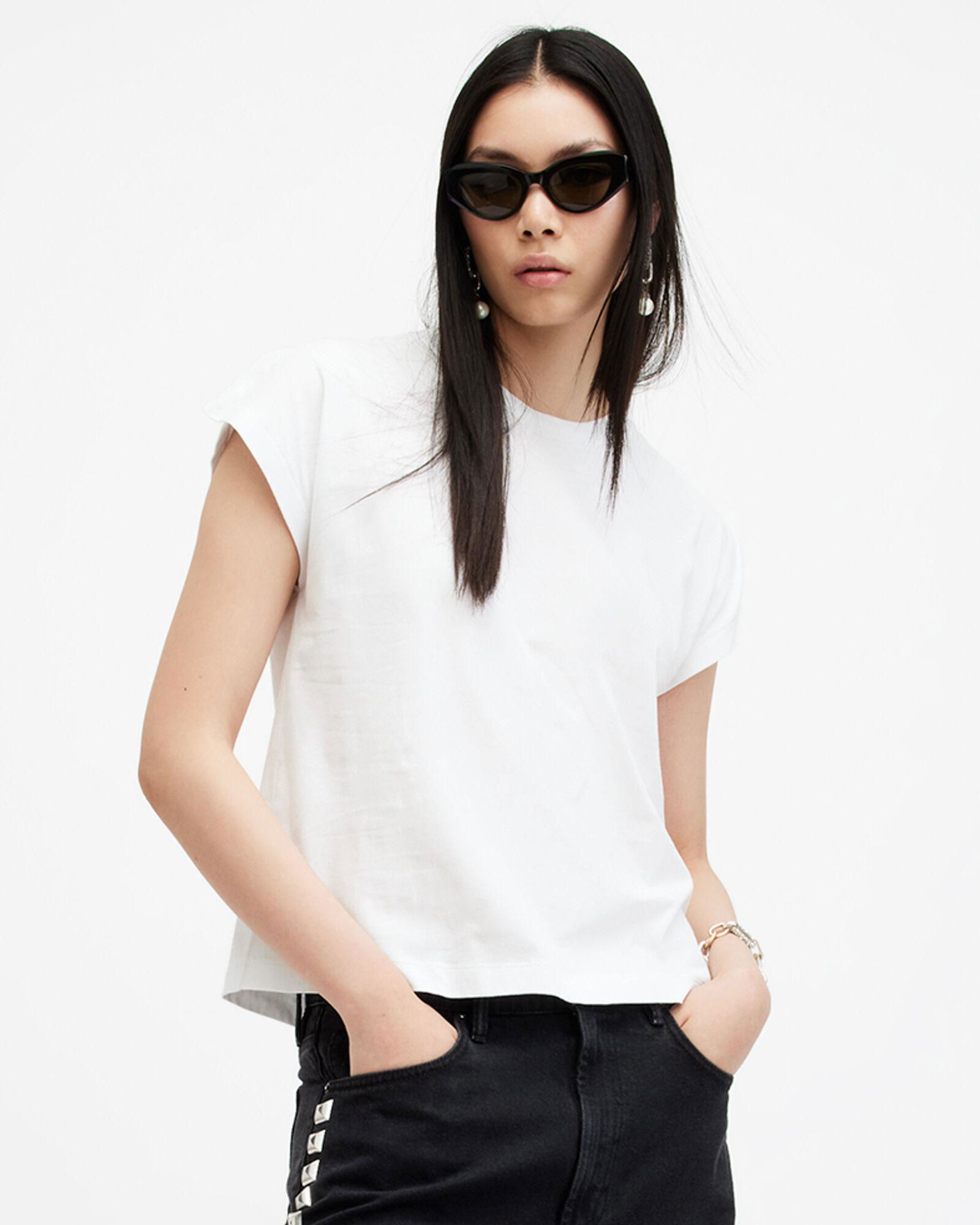 ALLSAINTS Rue Split Shoulder Crew Neck T-Shirt in Optic White | endource