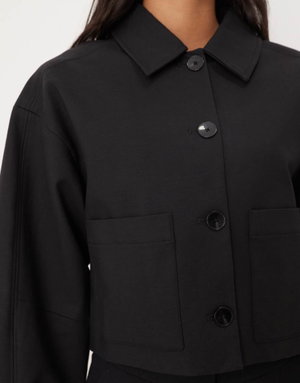 MANGO Cotton Mix Short Tailored Jacket In Black - Part Of A Set | endource
