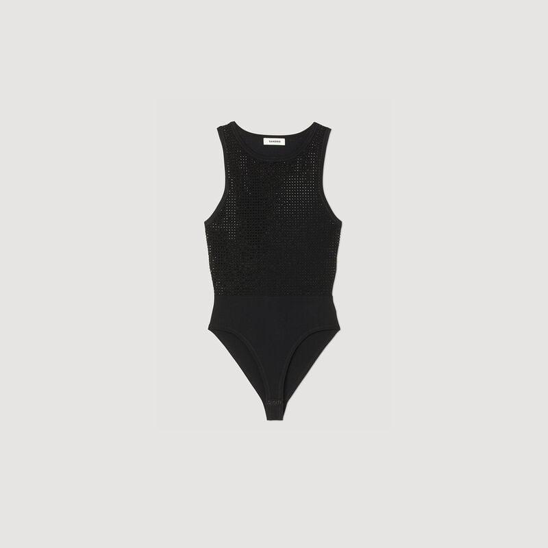 SANDRO Rhinestone Bodysuit in Black | Endource