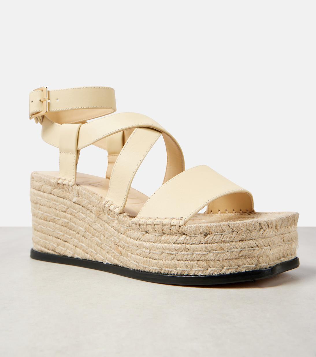 LOEWE Paula's Ibiza Petal Leather Espadrille Wedges in White | endource