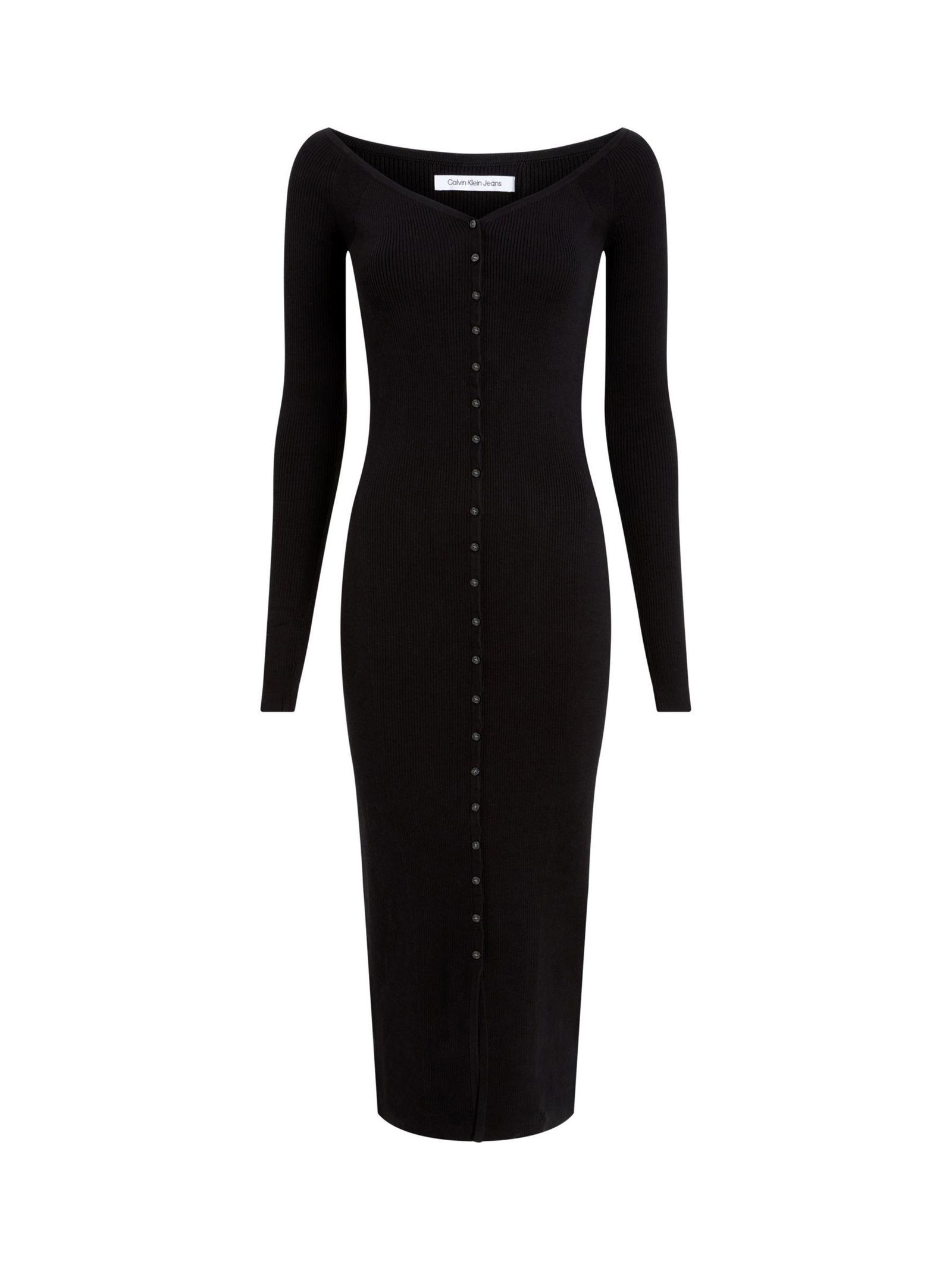 CALVIN KLEIN Button Knit Dress in Black | Endource