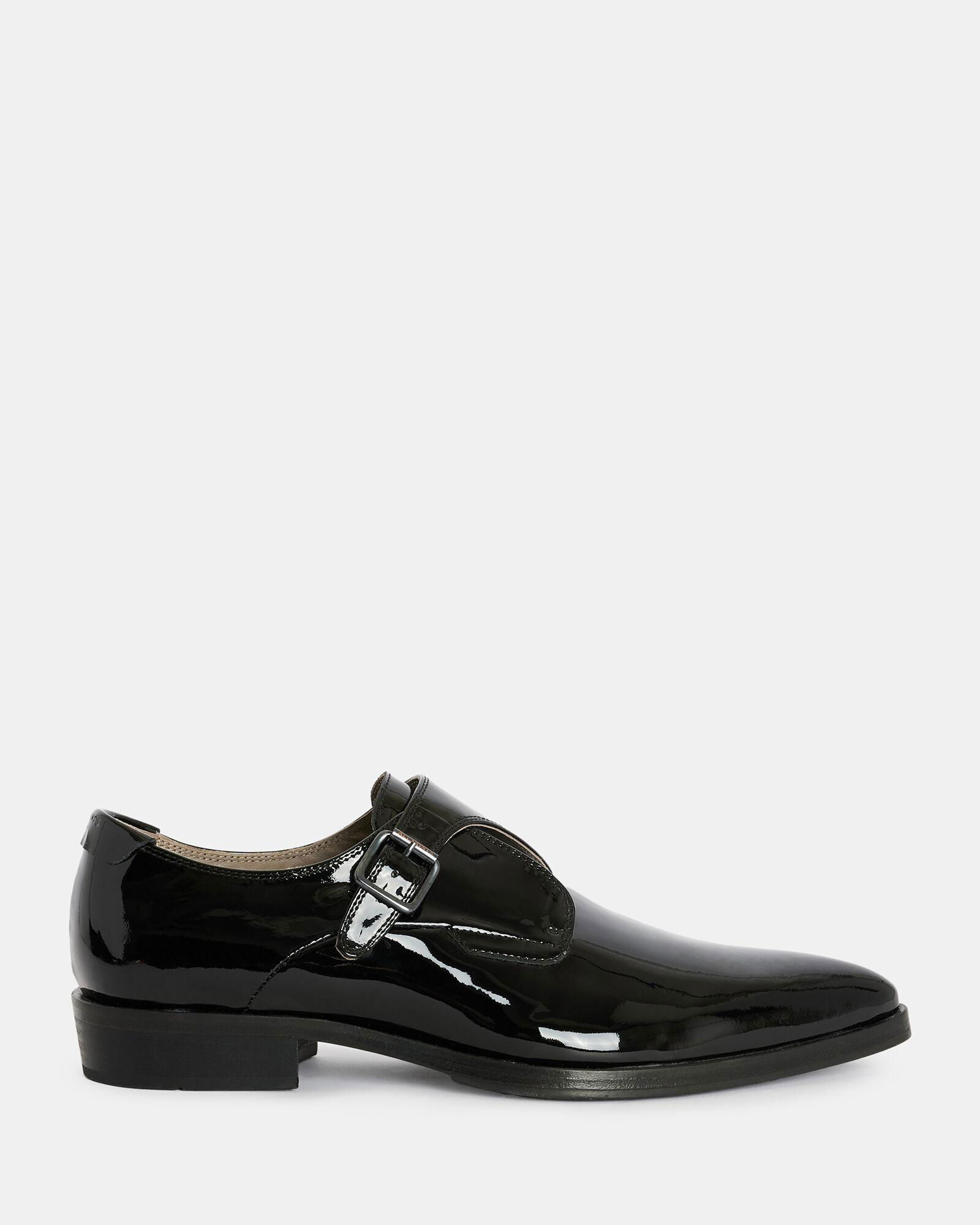 ALLSAINTS Keith Patent Leather Monk Shoes in Black | endource