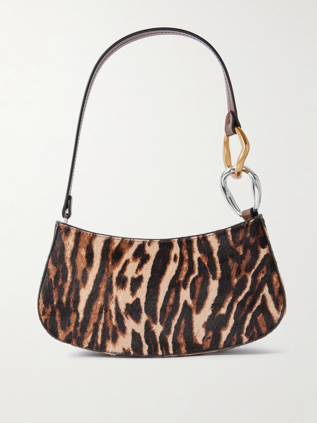 STAUD Ollie Embellished Leopard-Print Glossed-Leather Shoulder Bag in ...