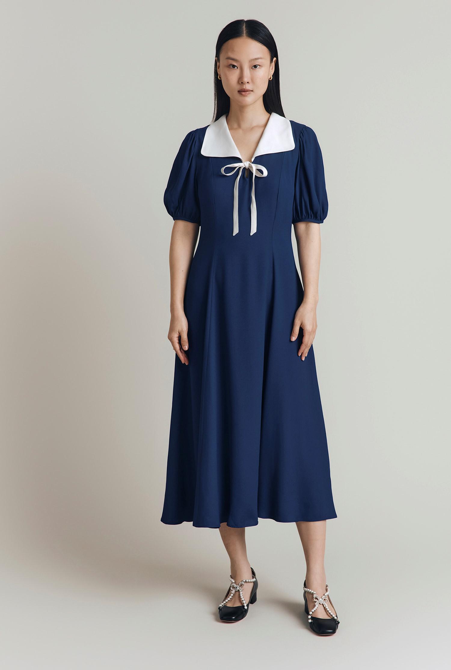 GHOST Kami Crepe Collared Neck Midi Tea Dress | endource