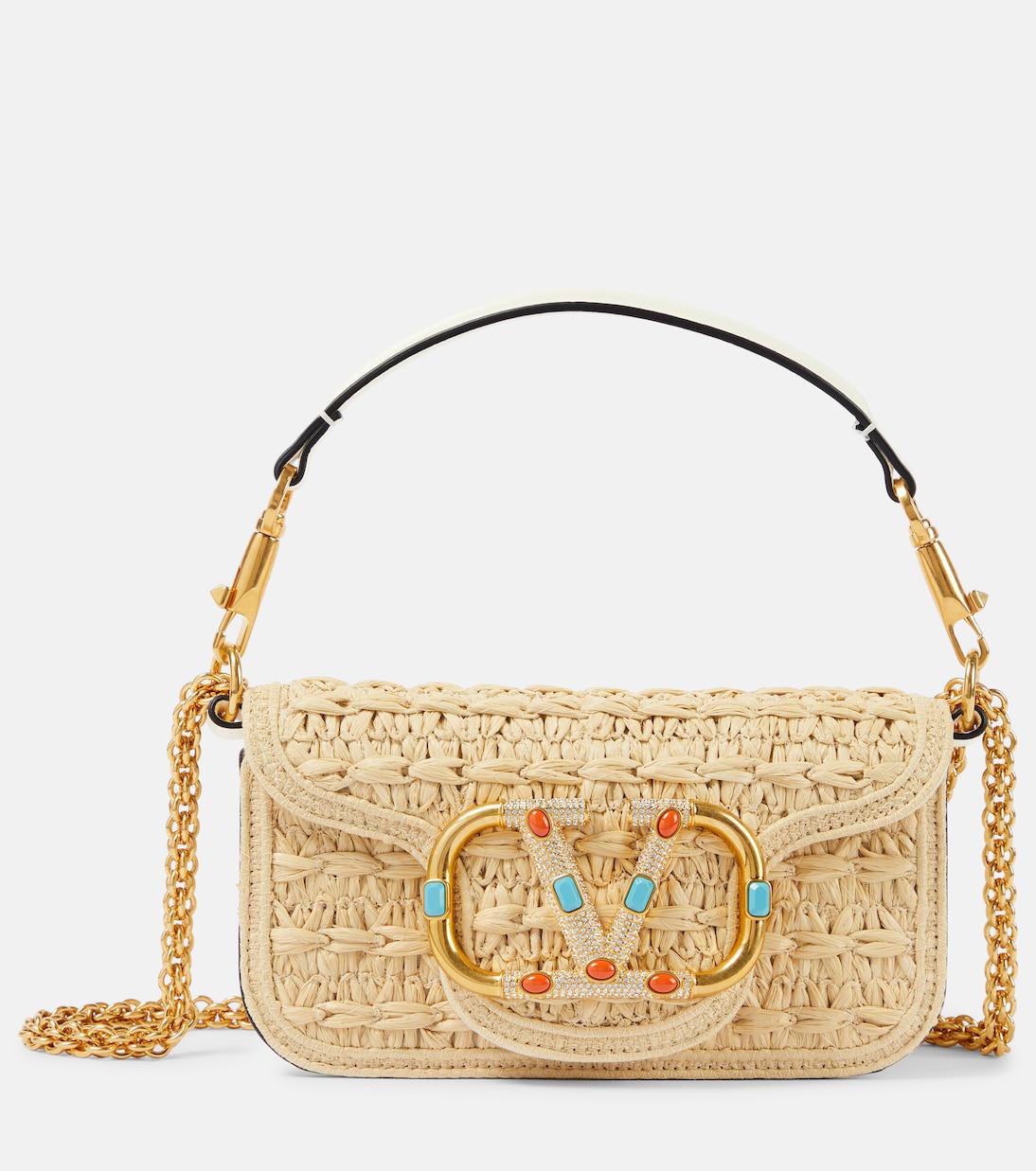 VALENTINO GARAVANI Locò Small Raffia Shoulder Bag in Beige | endource