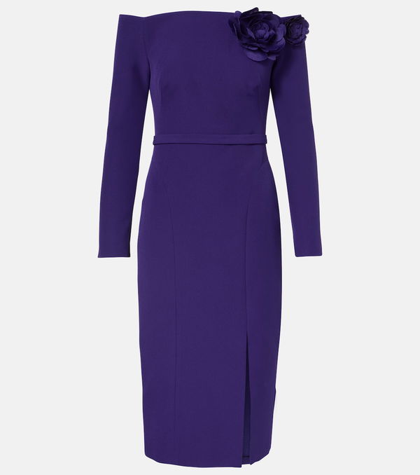 Safiyaa Jay Floral-Appliqué Crêpe Midi Dress | endource