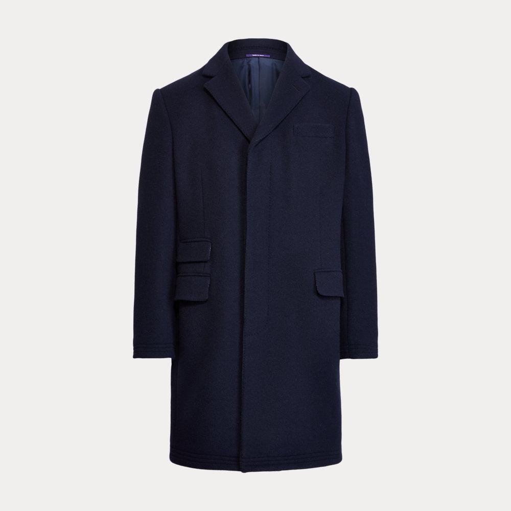 RALPH LAUREN PURPLE LABEL Kent Brushed Wool Topcoat in Blue | endource