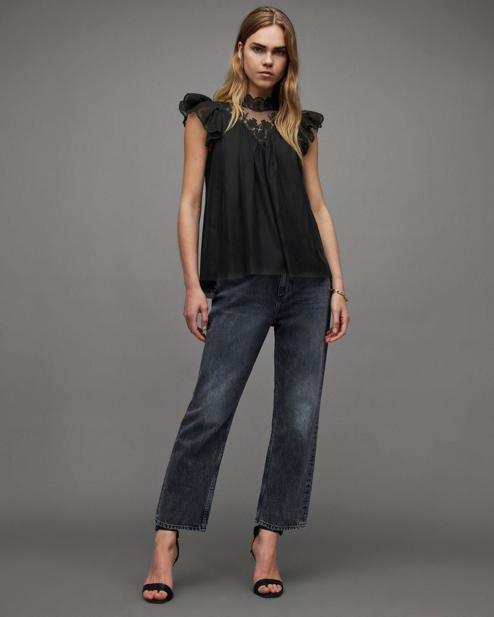 ALLSAINTS Azura Tulle Top in Black | endource
