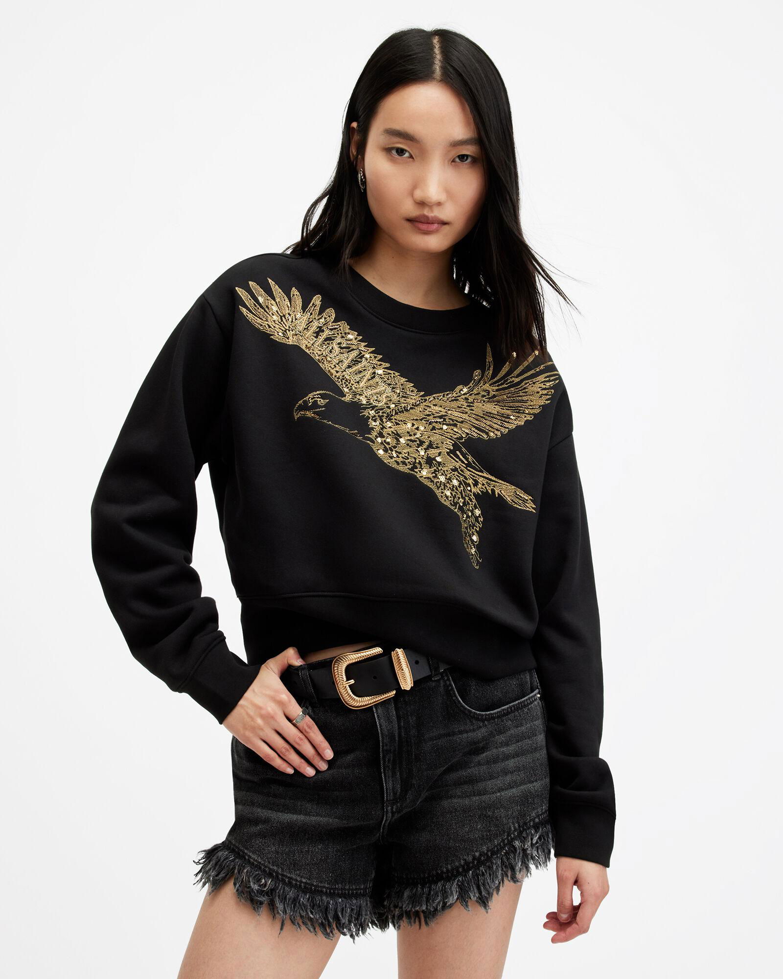 ALLSAINTS Flite Separo Sequin Eagle Sweatshirt in Black | endource