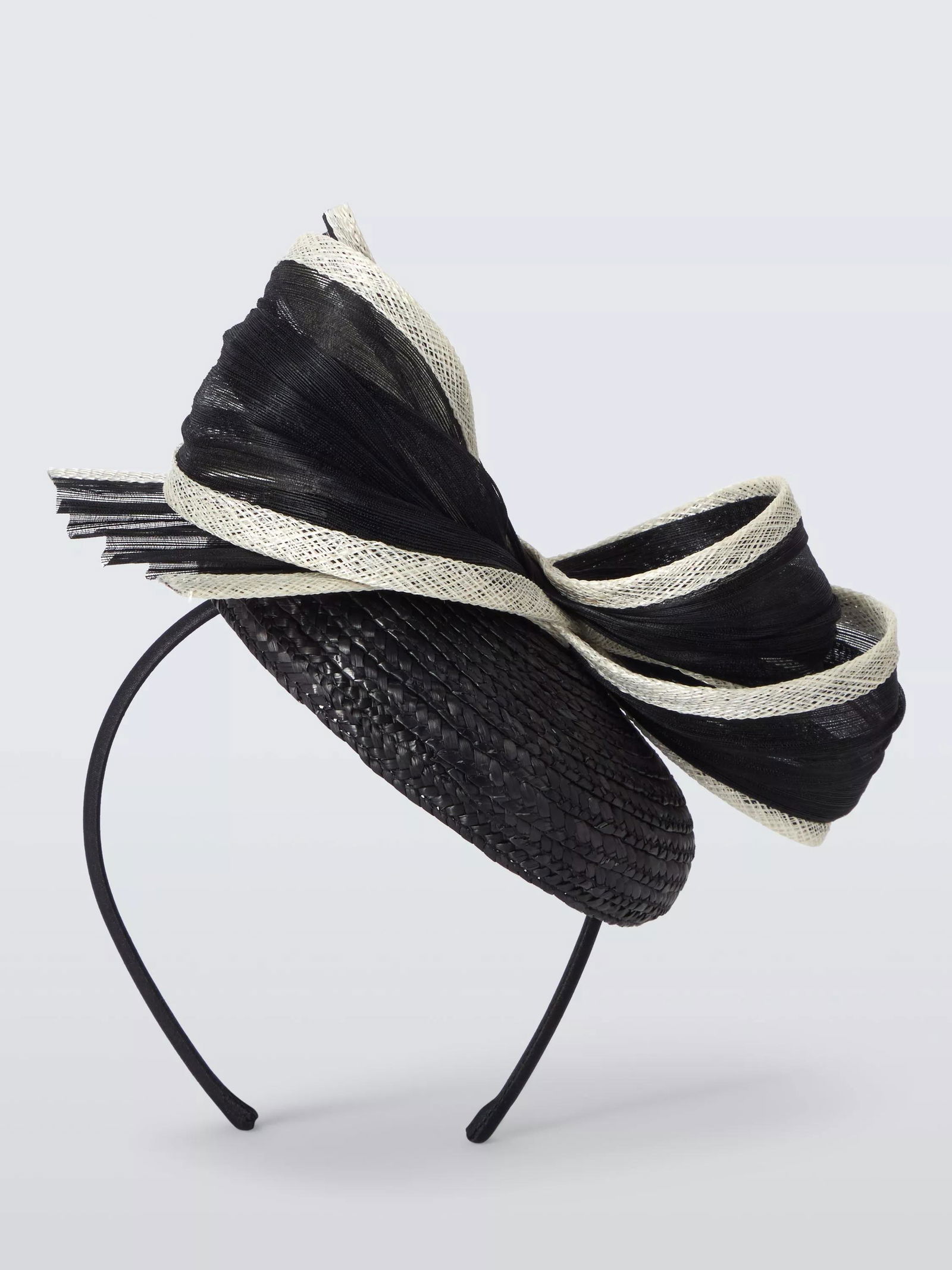 JOHN LEWIS Anya Woven Pillbox Fascinator in Black/Ivory | endource