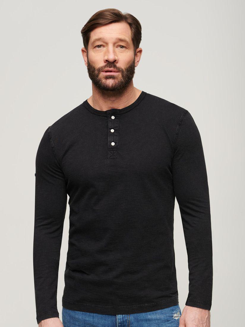 SUPERDRY Long Sleeve Grandad Top in Black | Endource