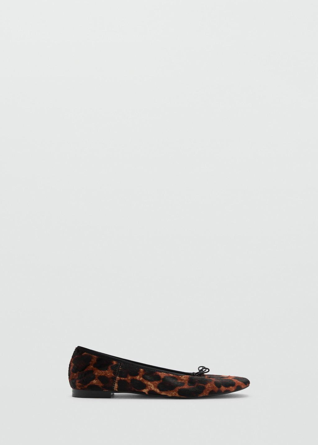 MANGO Leather Leopard Ballerina in Black | endource