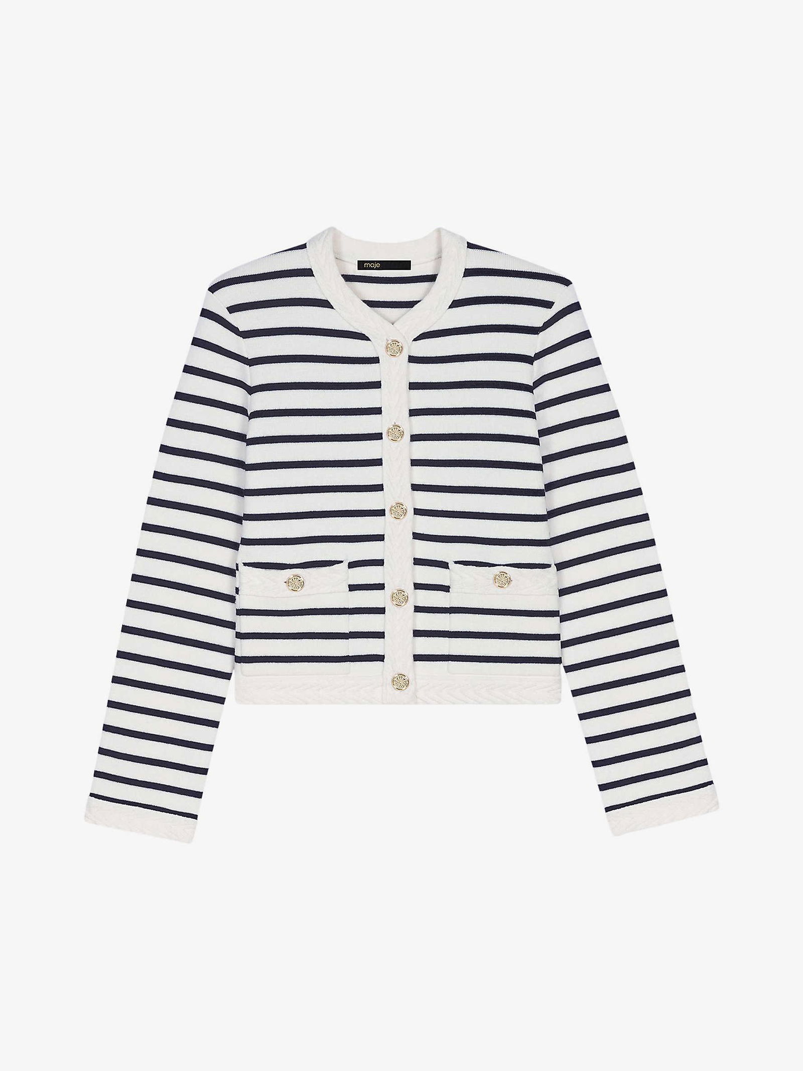 MAJE Stripe-Pattern Stretch-Knit Cardigan in Bleus | Endource