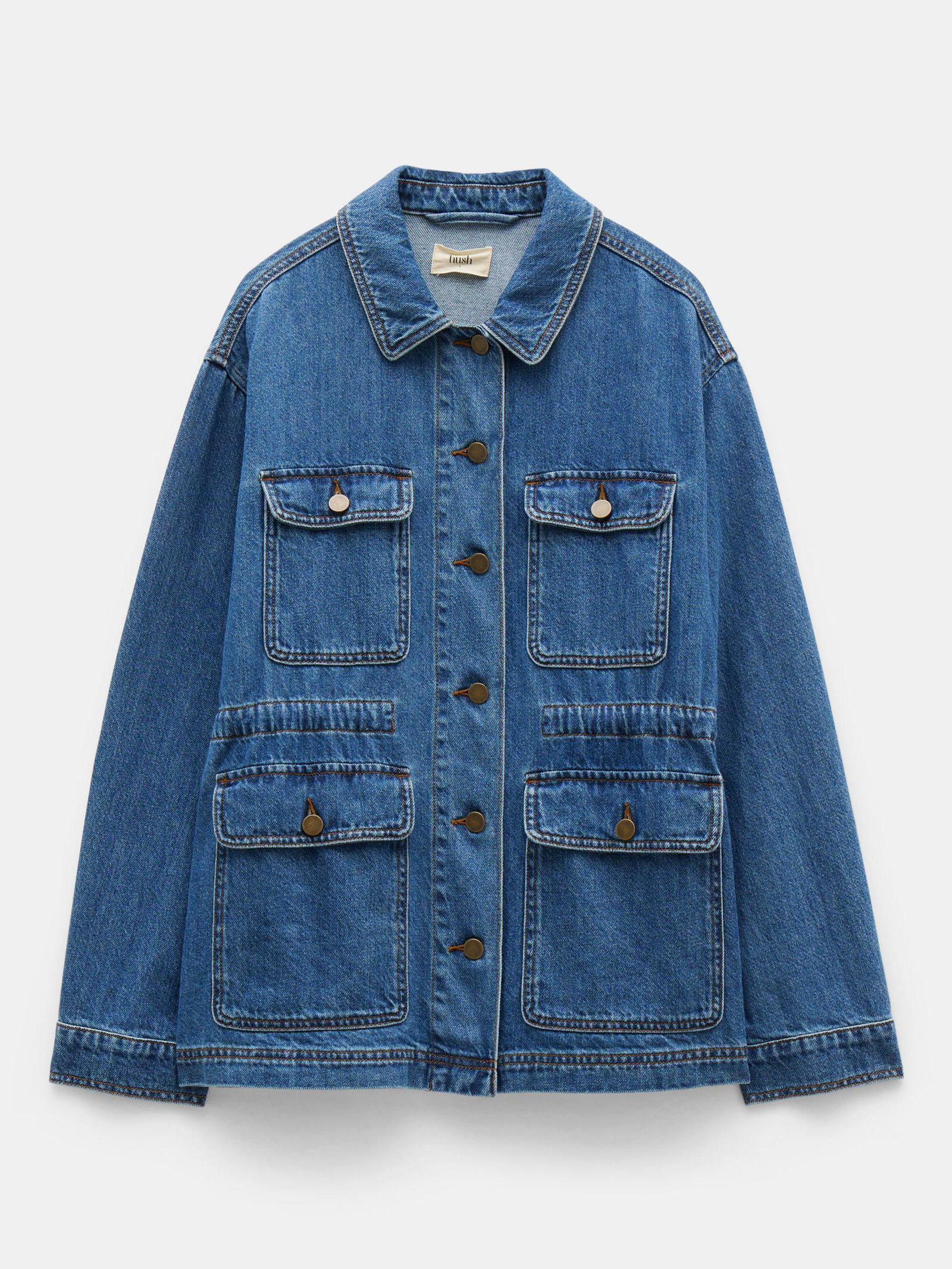 HUSH Nora Denim Utility Jacket in Mid Authentic Wash | endource