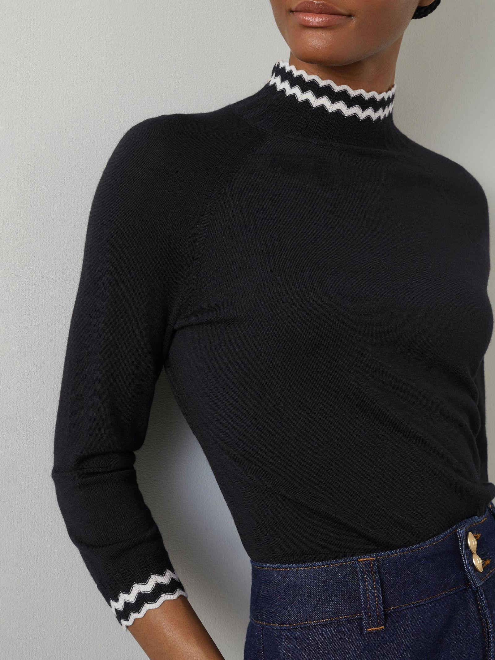 L.K. BENNETT Ethel Zig Zag Jumper in Black/Cream | endource