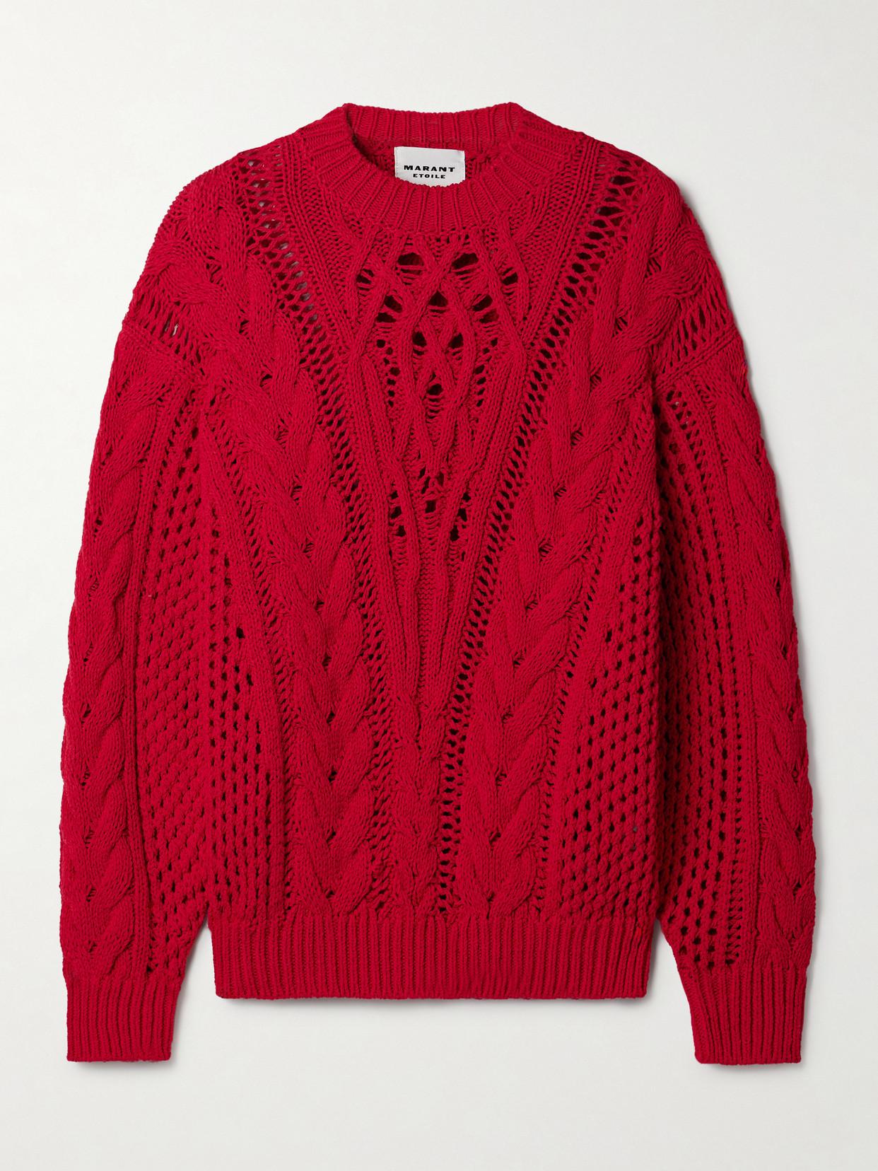 ISABEL MARANT ÉTOILE Lenza Open-Knit Cotton-Blend Sweater in Red | endource