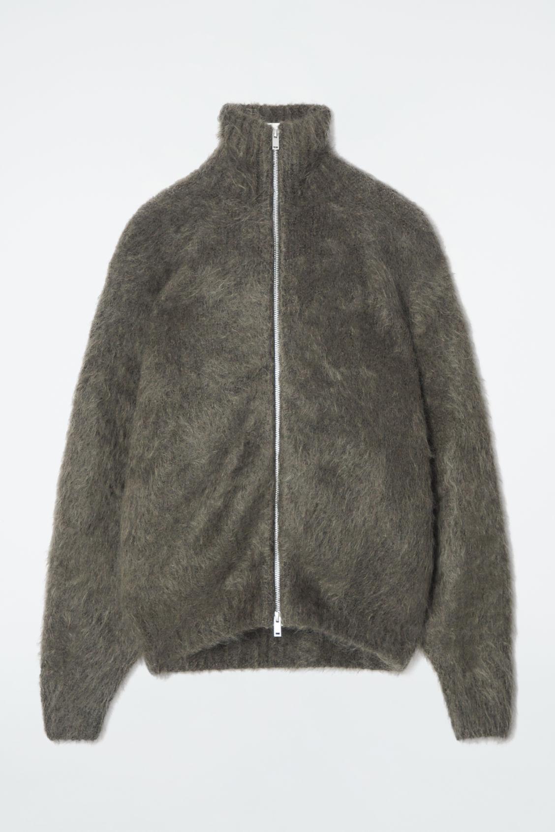COS The Brushed-Mohair Zip-Up Jacket in DEEP OLIVE | endource