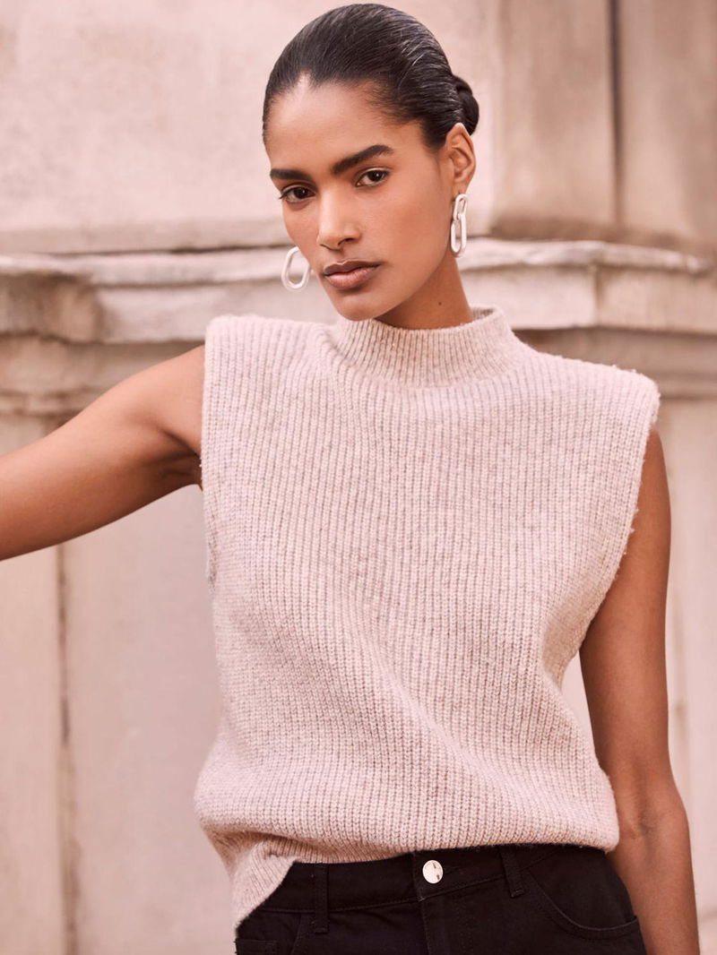 MINT VELVET Tabard Knit Vest in Brown Mink | endource