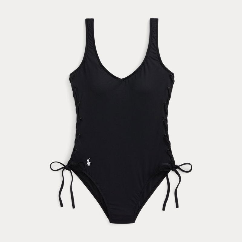 Polo Ralph Lauren Side Tie One Piece Swimsuit In Black Endource