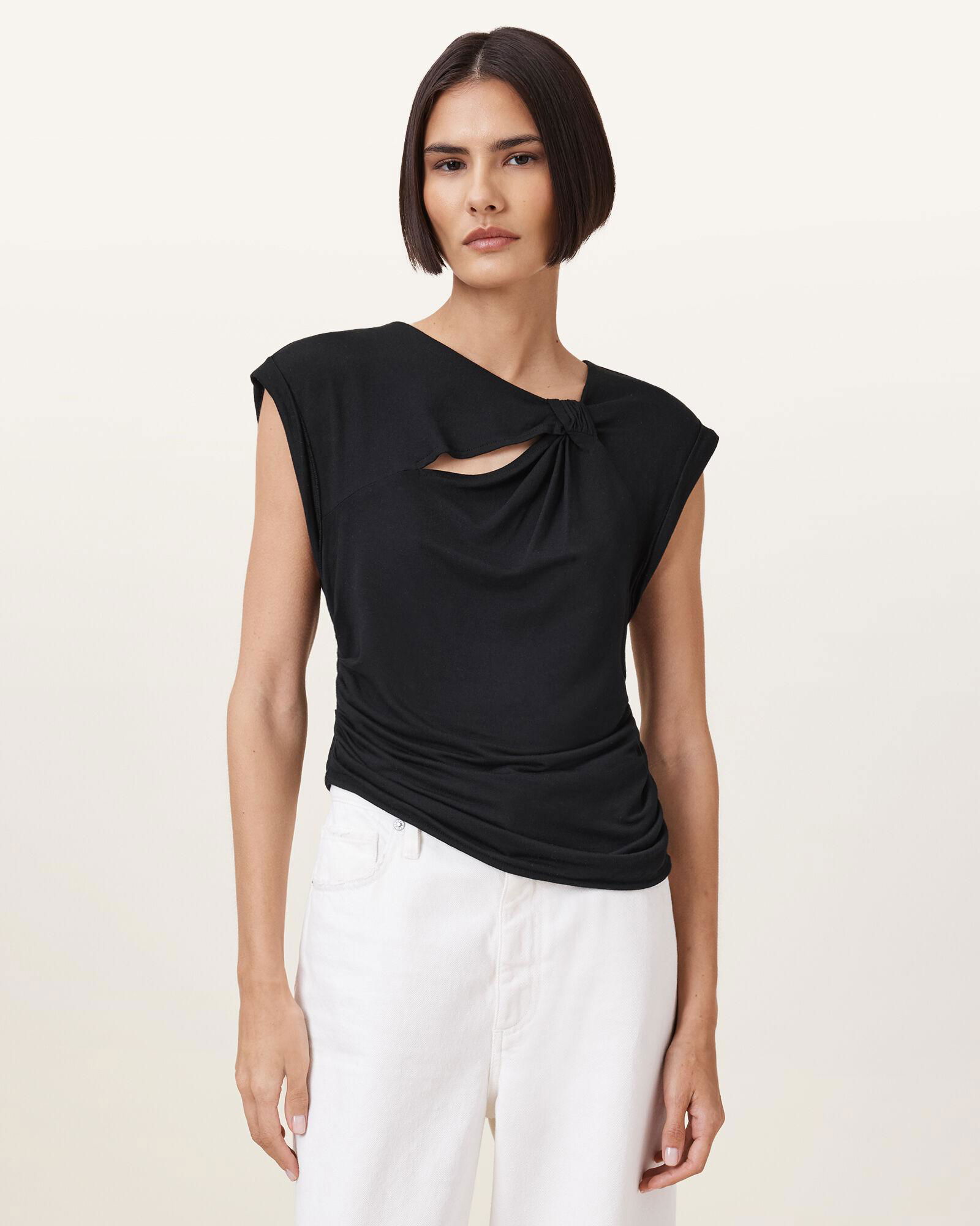 ALLSAINTS Robin Sleeveless Jersey Top in Black | endource