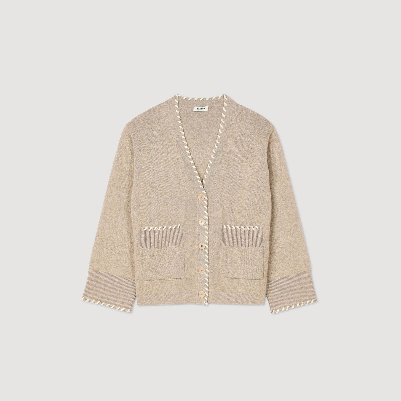SANDRO Cardigan With Contrast Trim in Beige | endource