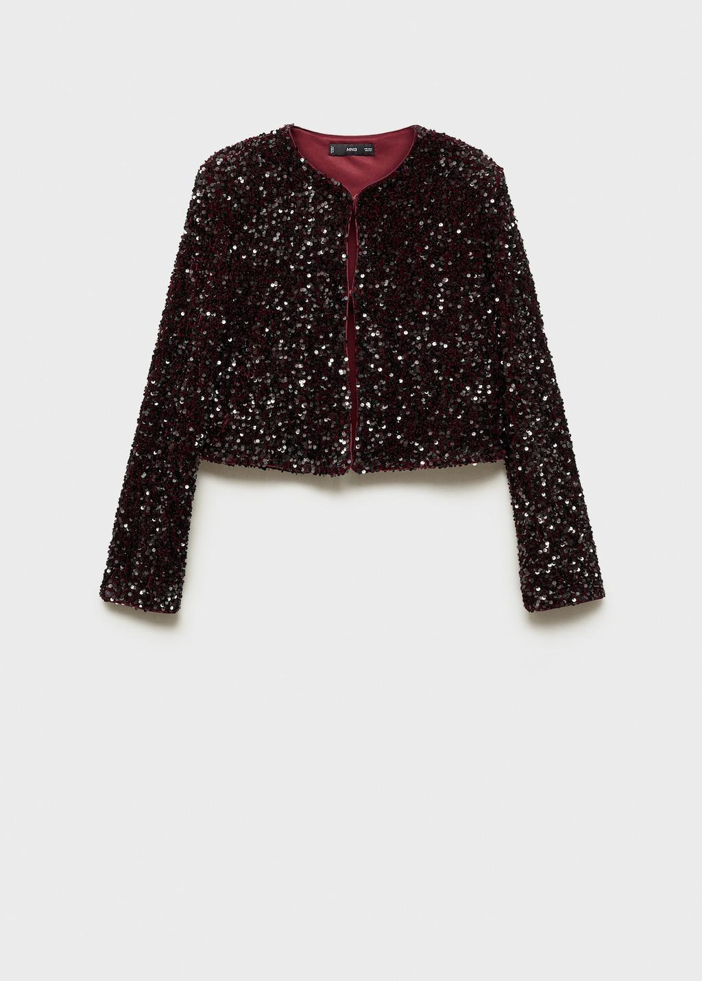 MANGO Sequin Embroidered Jacket in Burgundy | endource