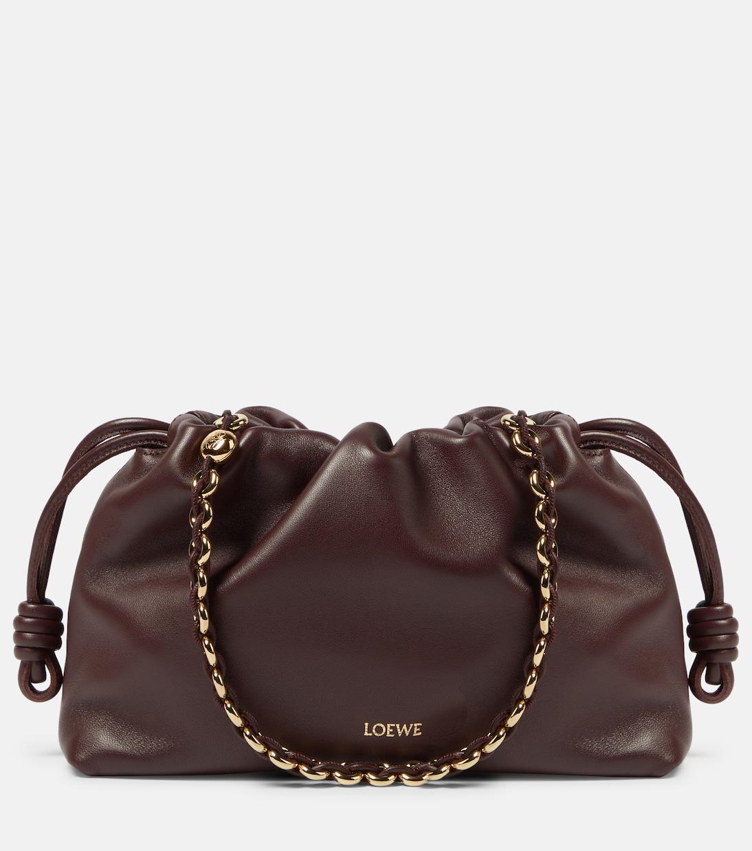 LOEWE Flamenco Small Leather Clutch in Burgundy | endource