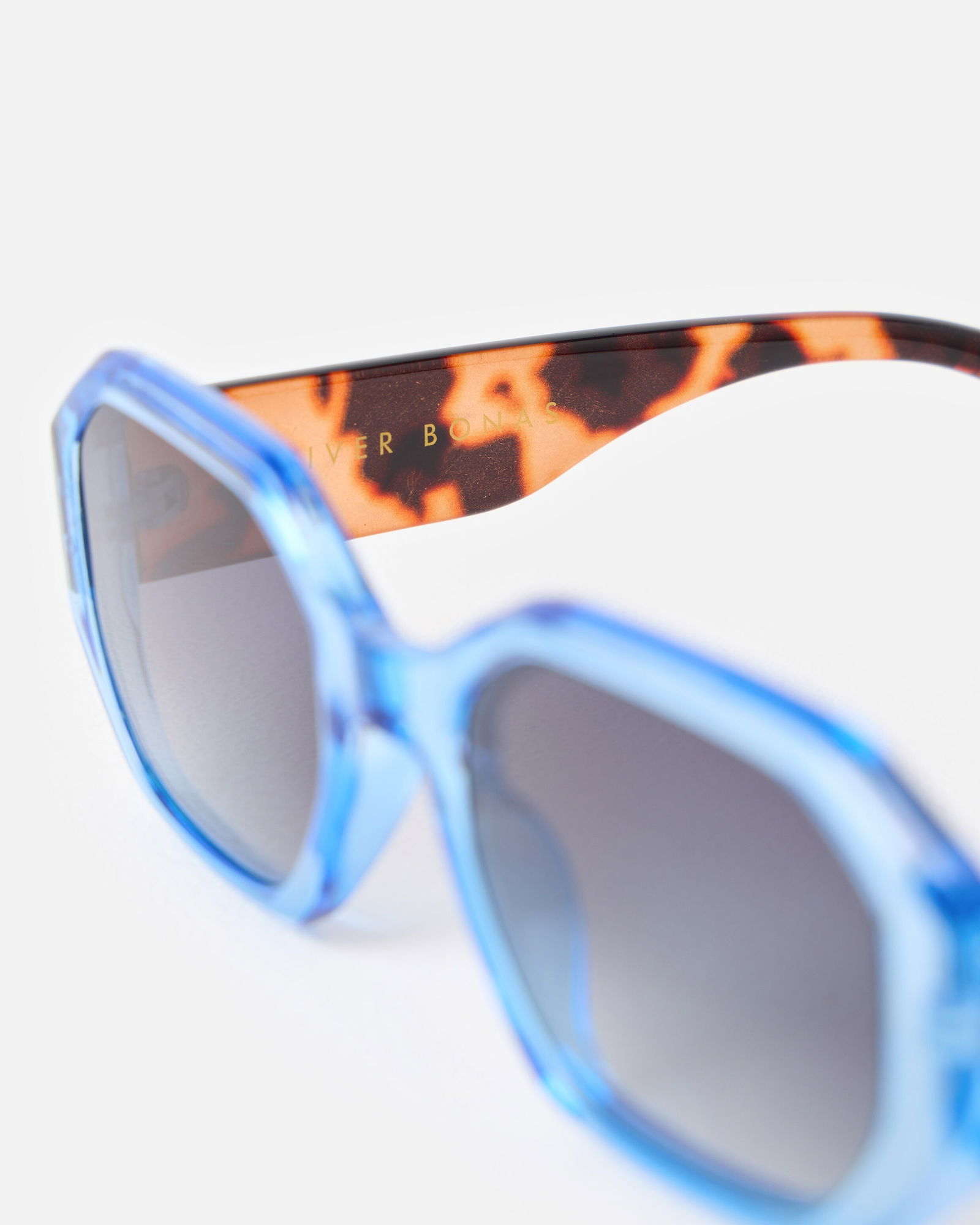 OLIVER BONAS Blue Crystal & Faux Tortoiseshell Hexagonal Sunglasses ...
