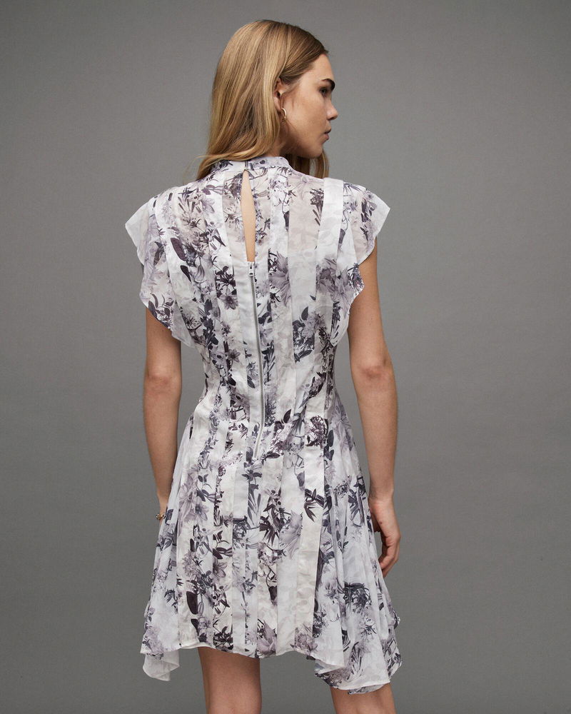 ALLSAINTS Fleur Audrey Mini Asymmetric Hem Dress in Mono White | endource