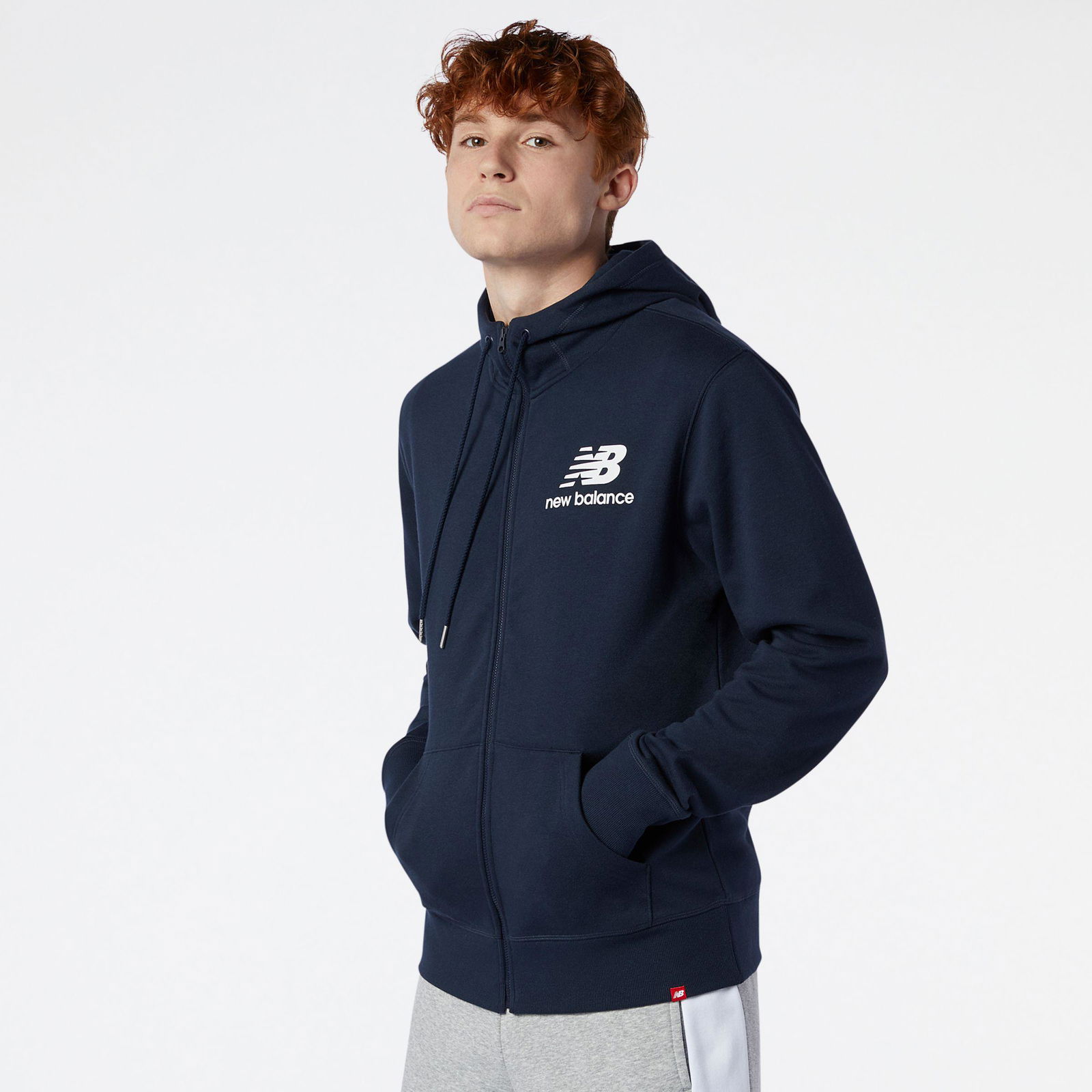 NEW BALANCE NB Essentials Stacked Full Zip Hoodie in Black | endource