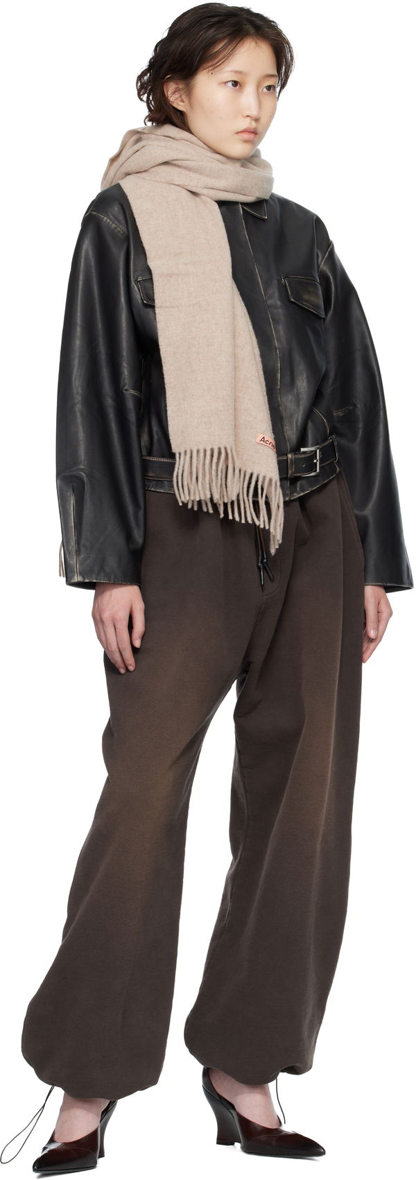 ACNE STUDIOS Beige Fringe Wool Narrow Scarf | endource