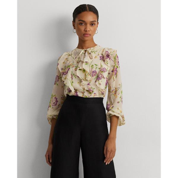 LAUREN RALPH LAUREN Floral Ruffle-Trim Georgette Blouse in Multi | endource