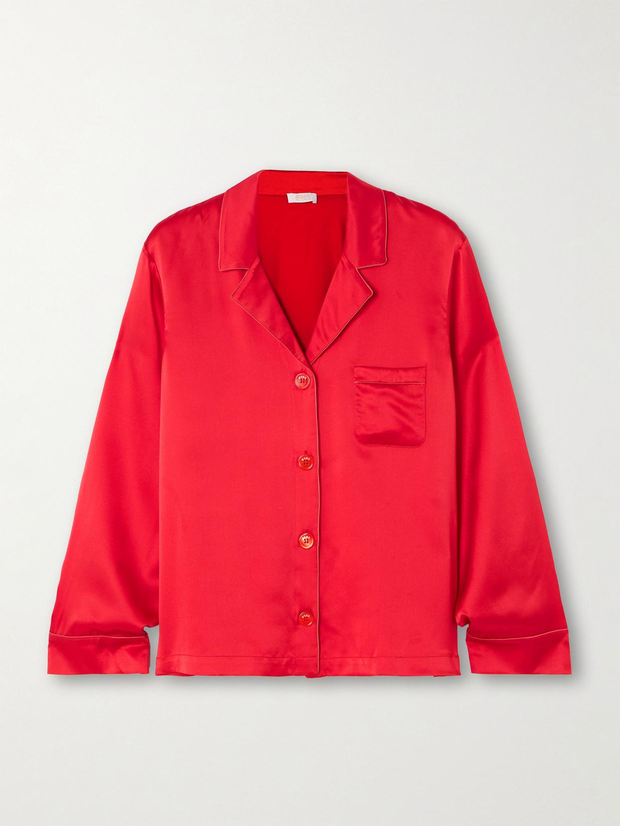 ERES Colorama Piped Silk-Satin Pajama Shirt in Red | endource