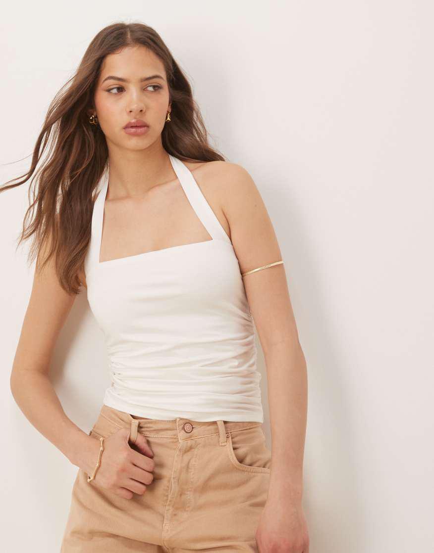 ABERCROMBIE + FITCH Square Halter Neck Sleeveless Top in WHITE | endource