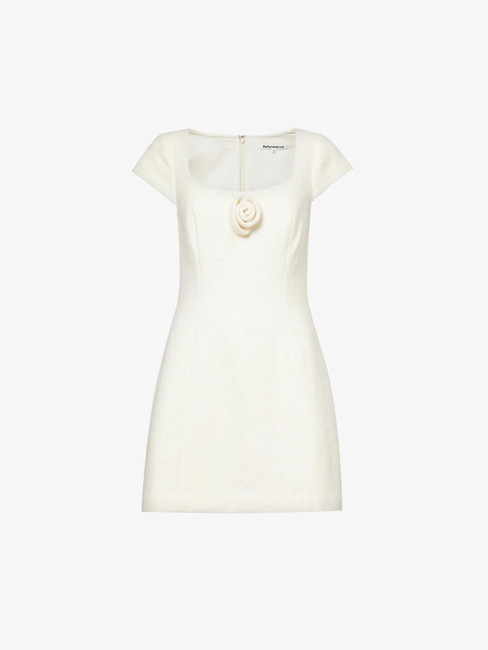 REFORMATION Zada Rose-Embellished Woven Mini Dress in IVORY | endource