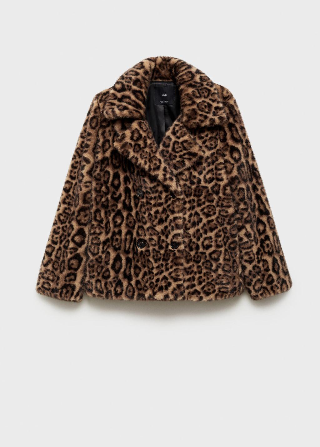MANGO Leopard Fur-Effect Coat in Medium Brown | endource