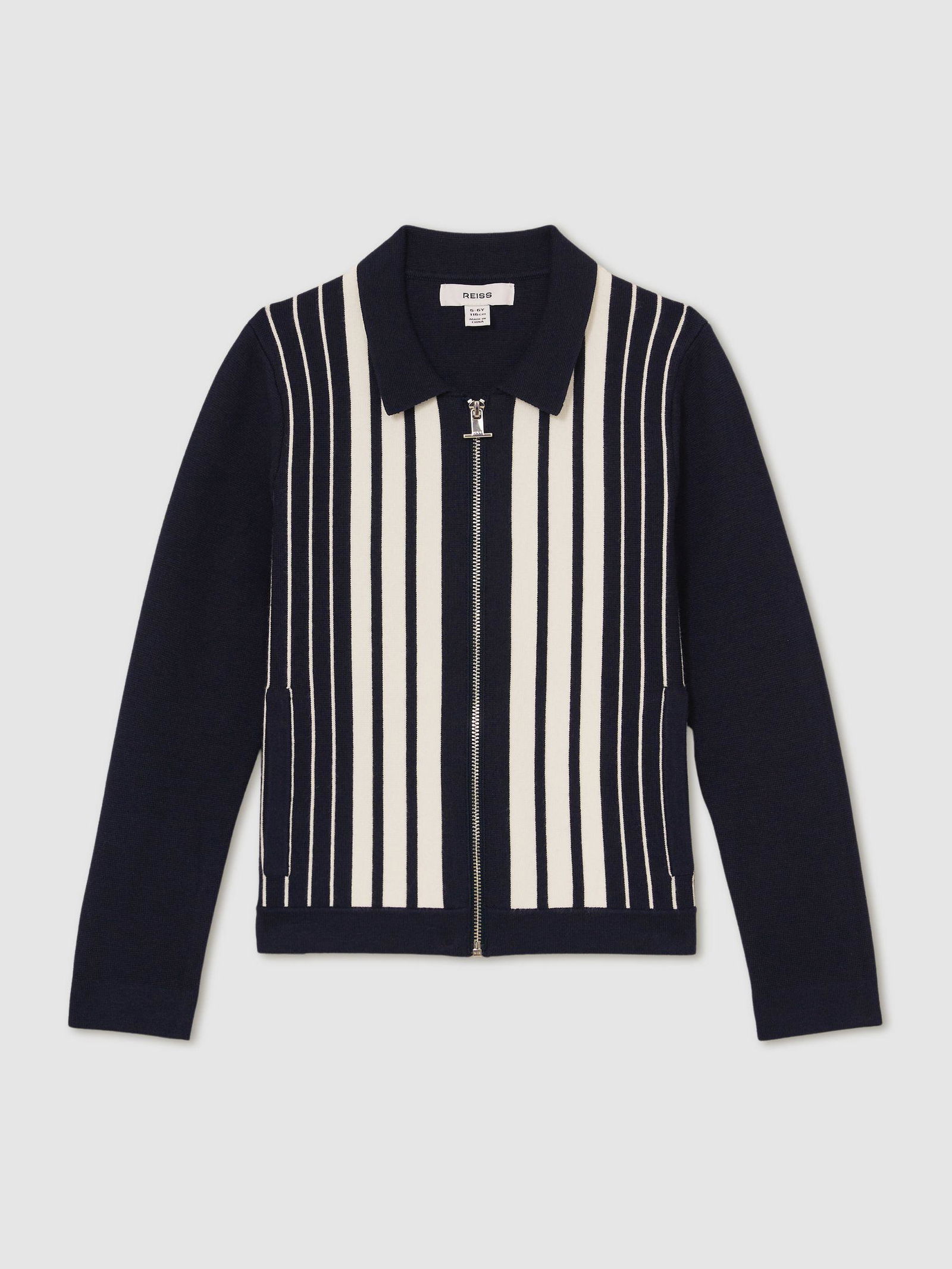 REISS Ambient Striped Zip-Through Knit Overshirt in Navy/White | endource
