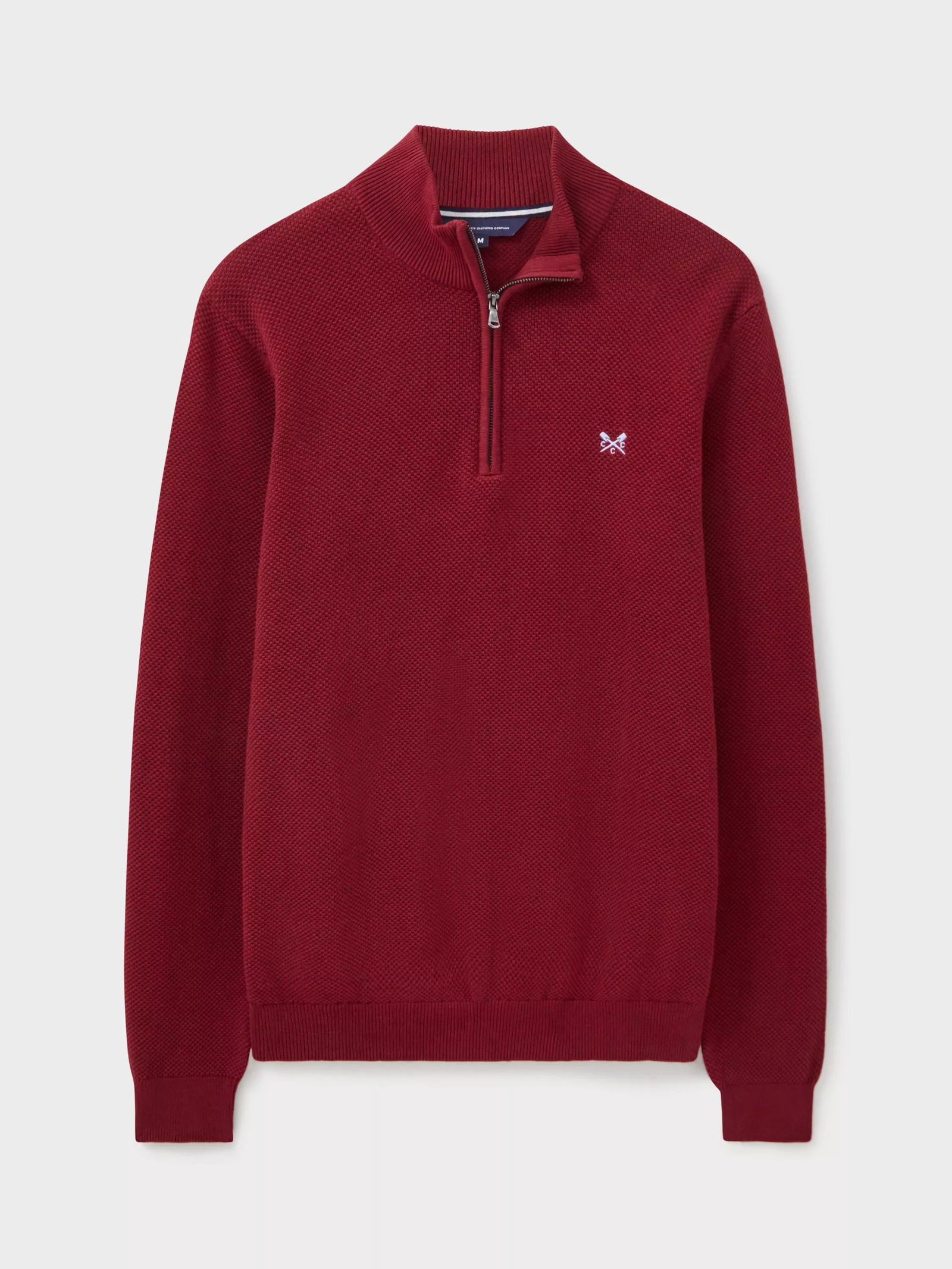 CREW CLOTHING Half-Zip Cotton Jumper in Dark Red | endource