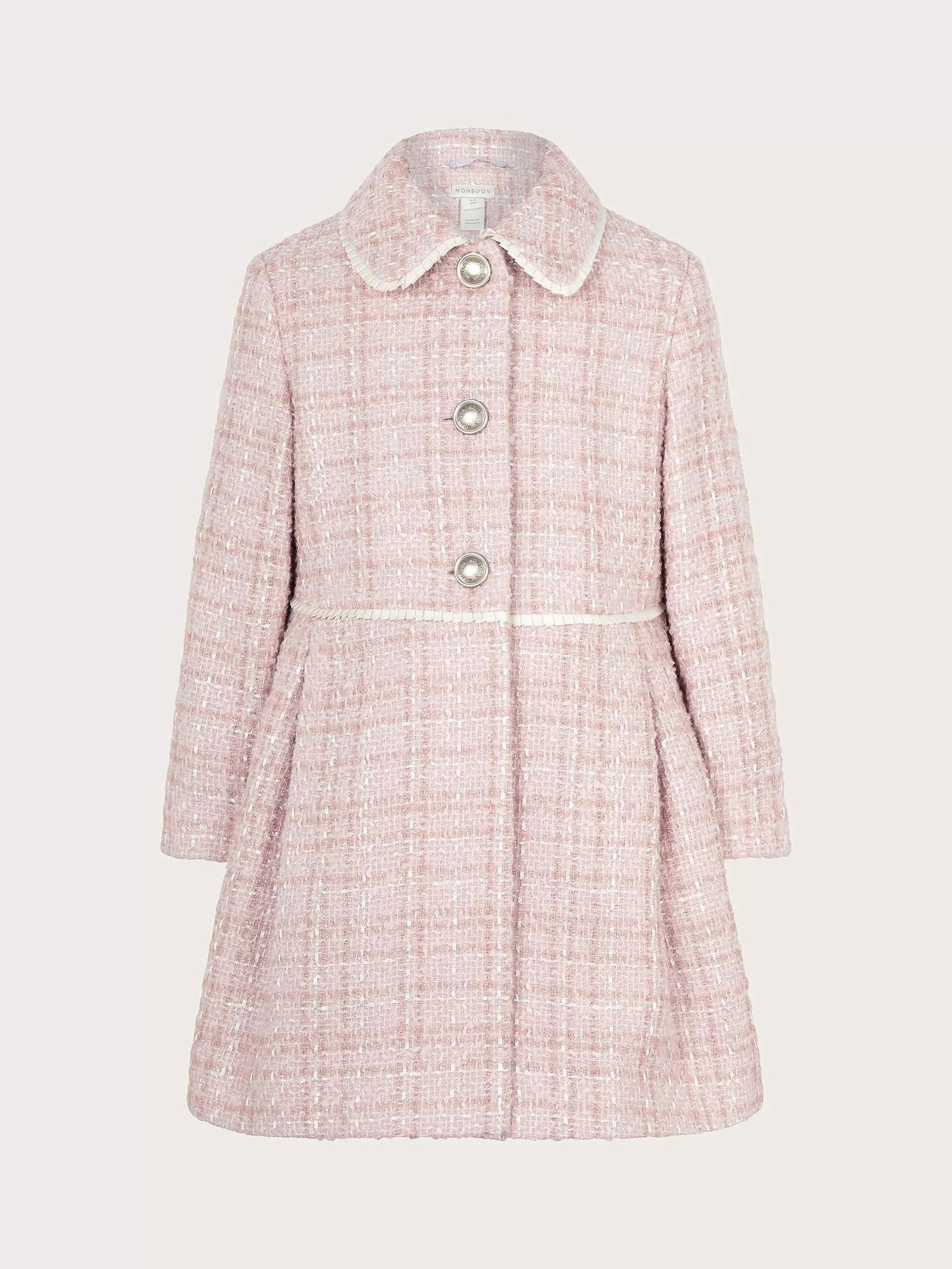 Monsoon Kids' Tweed Collar Coat in Pink | endource