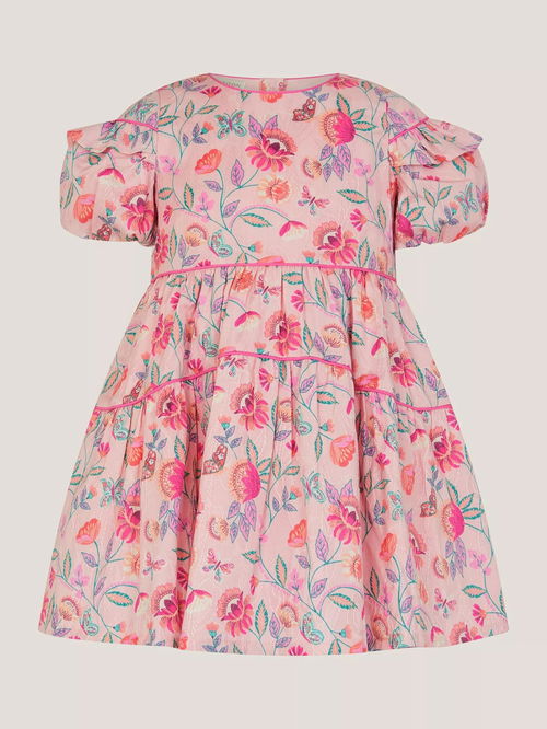 Monsoon Baby Puff Sleeve Jacquard Floral Dress, Natural/Multi | endource