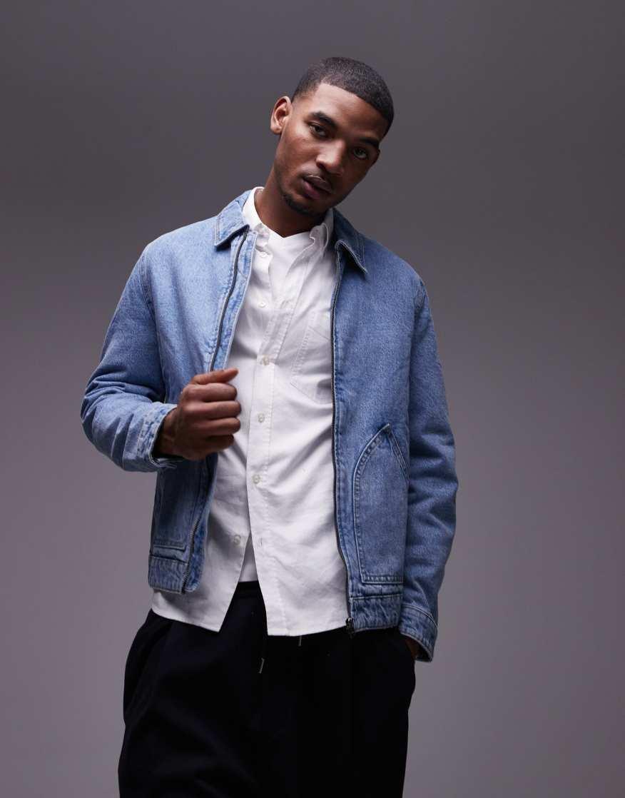 MANGO Zip Through Denim Jacket in LIGHT BLUE | endource