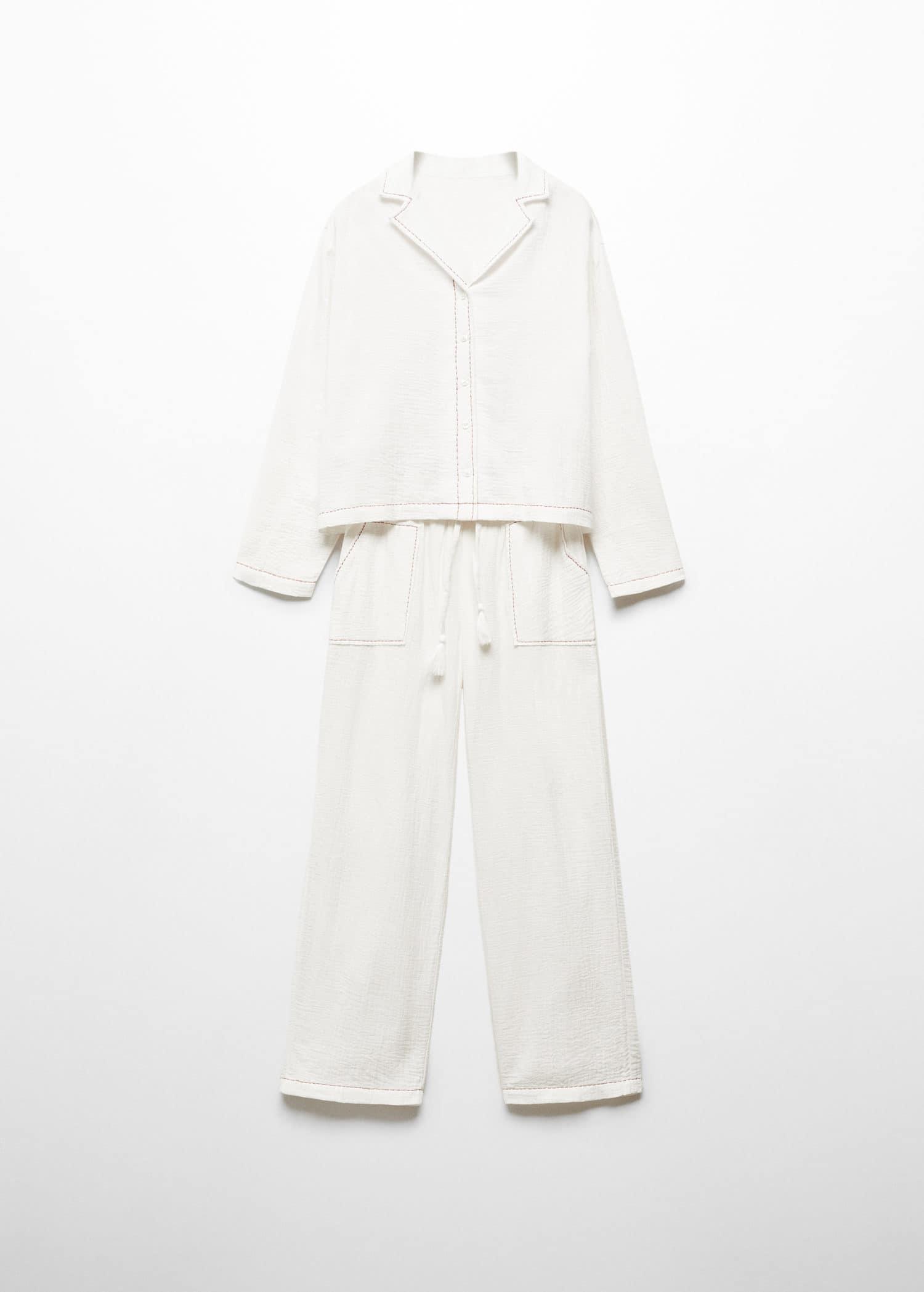 MANGO Cotton Long Pyjamas in Off White | endource