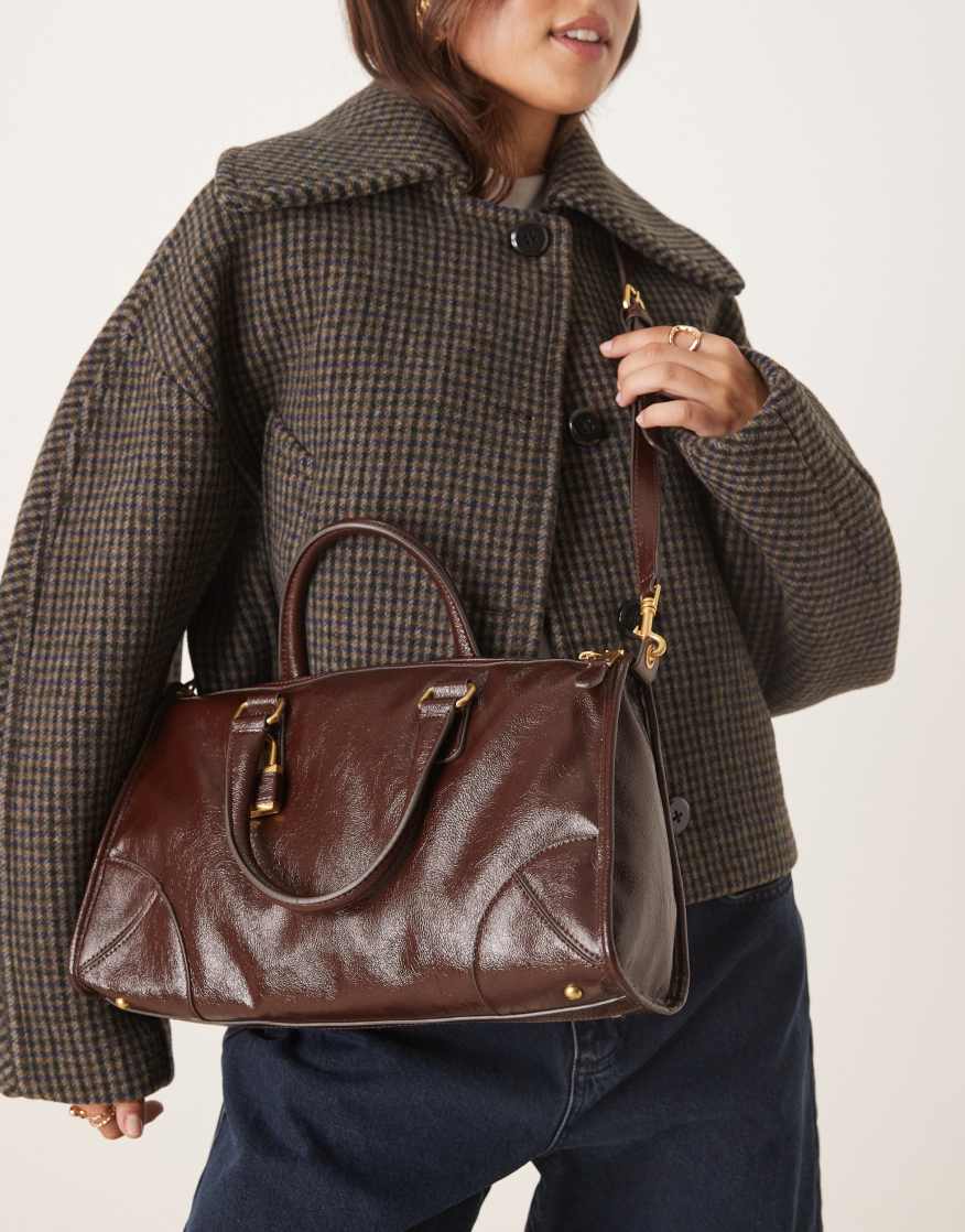 MANGO Lock Charm City Bag In Deep Brown | endource