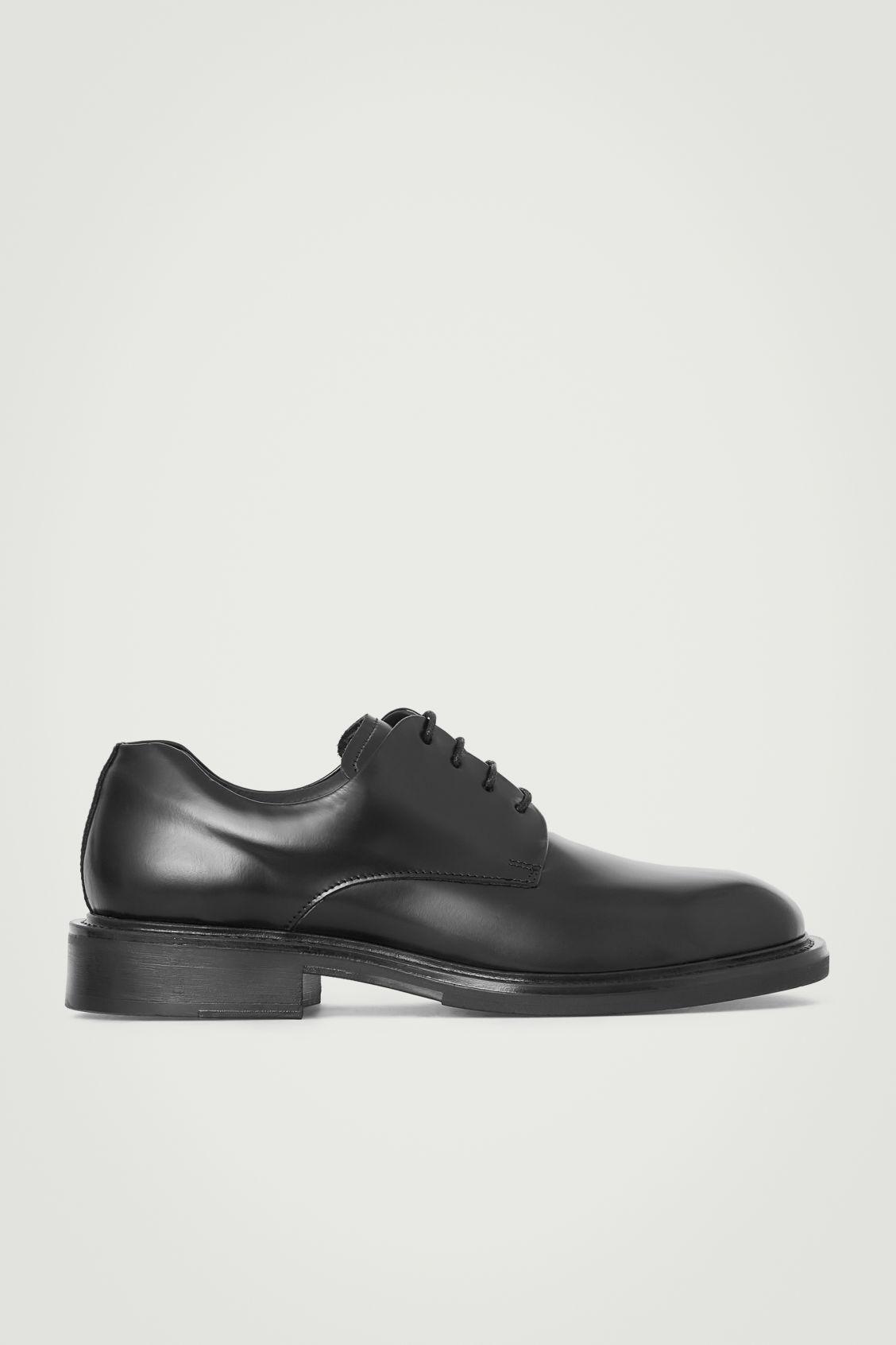 COS Square-Toe Leather Derby Shoes in BLACK | endource