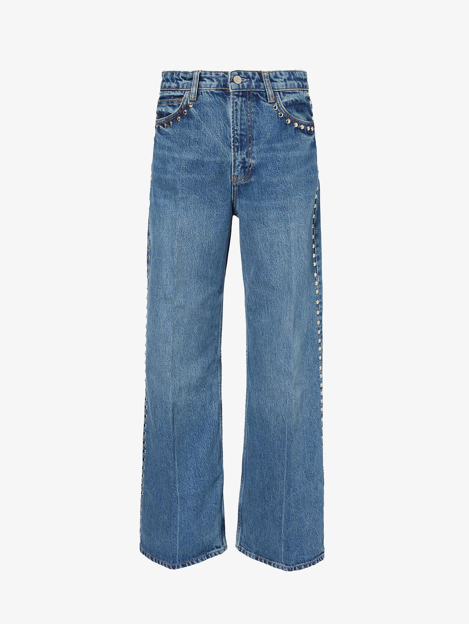 REFORMATION Cary Wide-Leg Organic Denim Jeans in Cheasapeake Studded ...