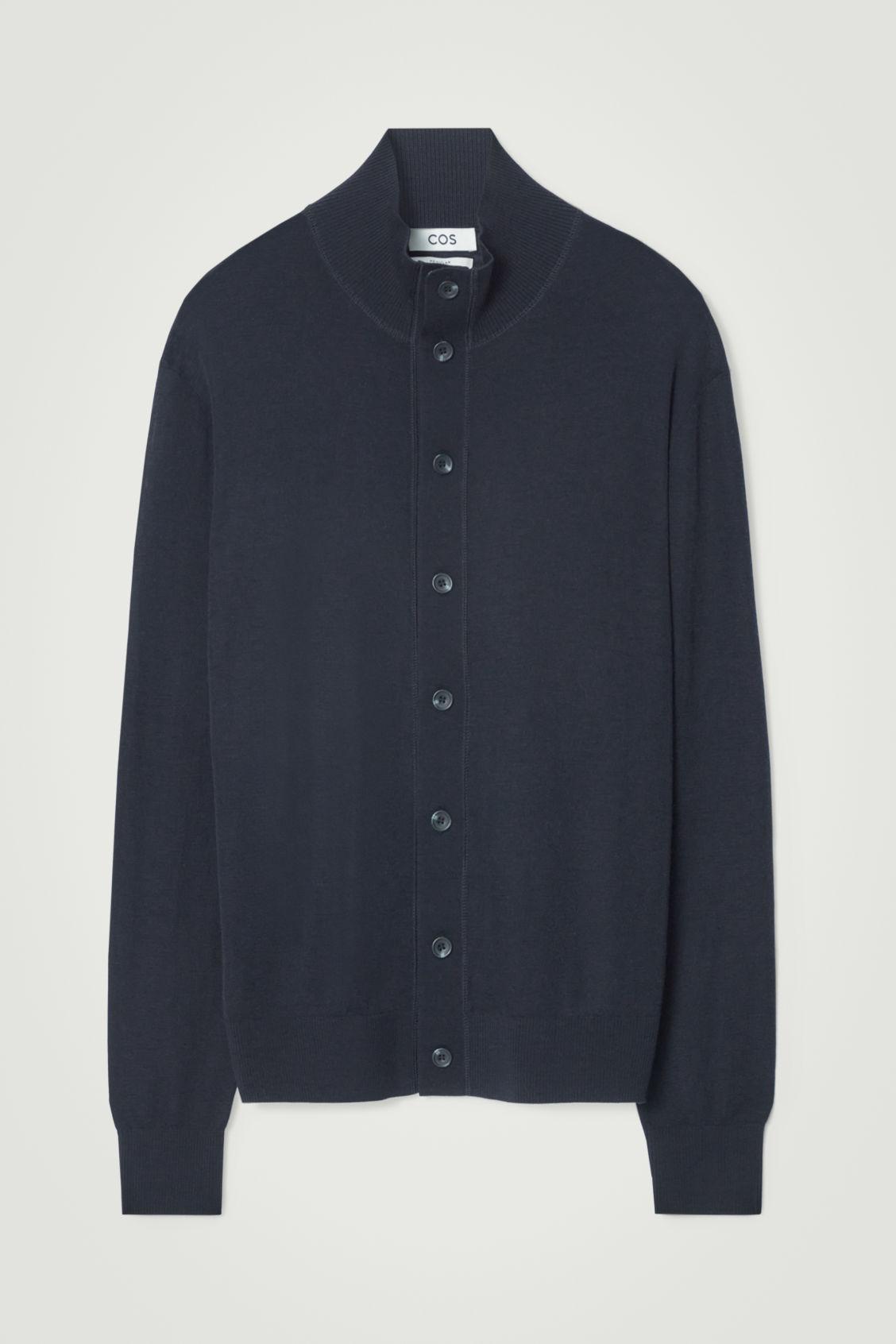 COS Merino Wool Funnel-Neck Cardigan in NAVY | endource