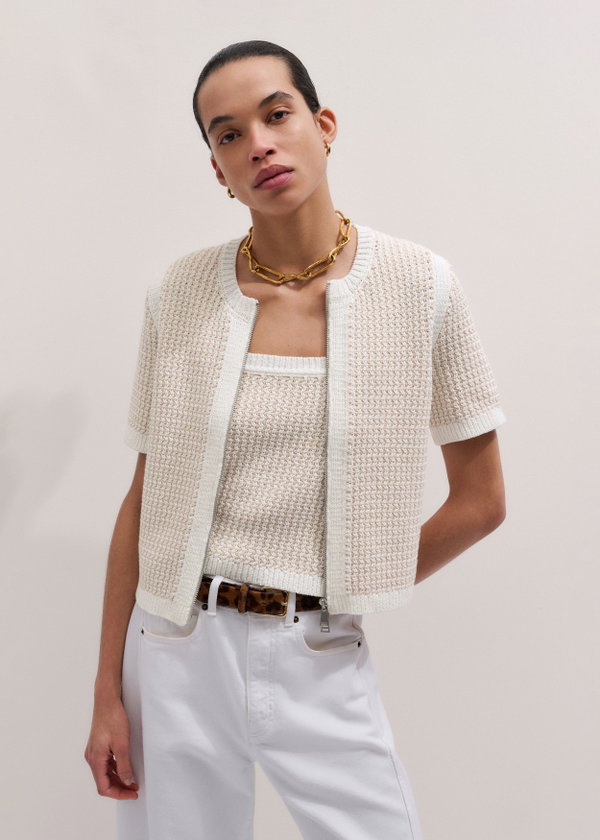 ME+EM Tweed Zip Through Straight Knit Tee Pale Stone-cream | endource