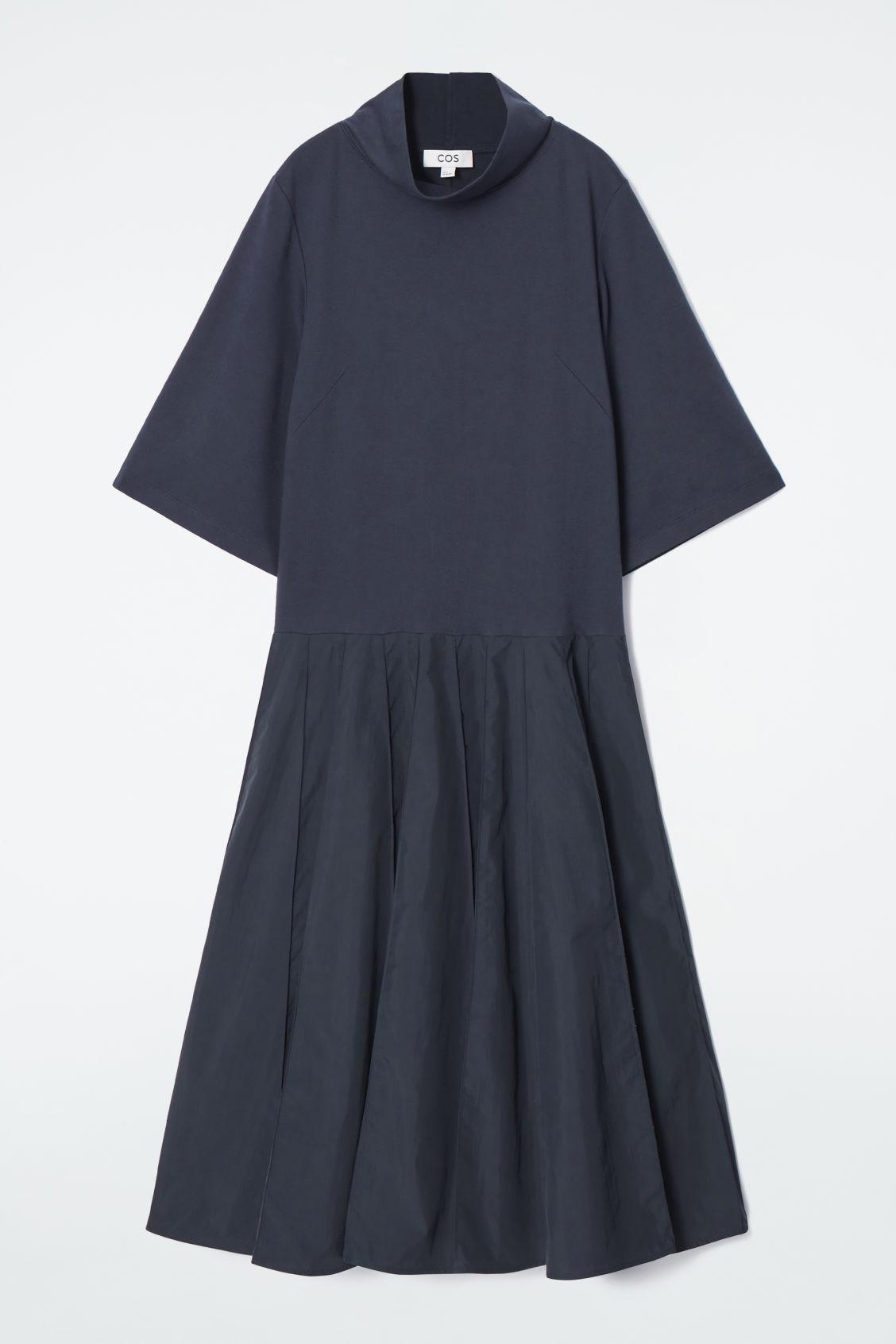COS Funnel-Neck Panelled Midi Dress in NAVY | endource